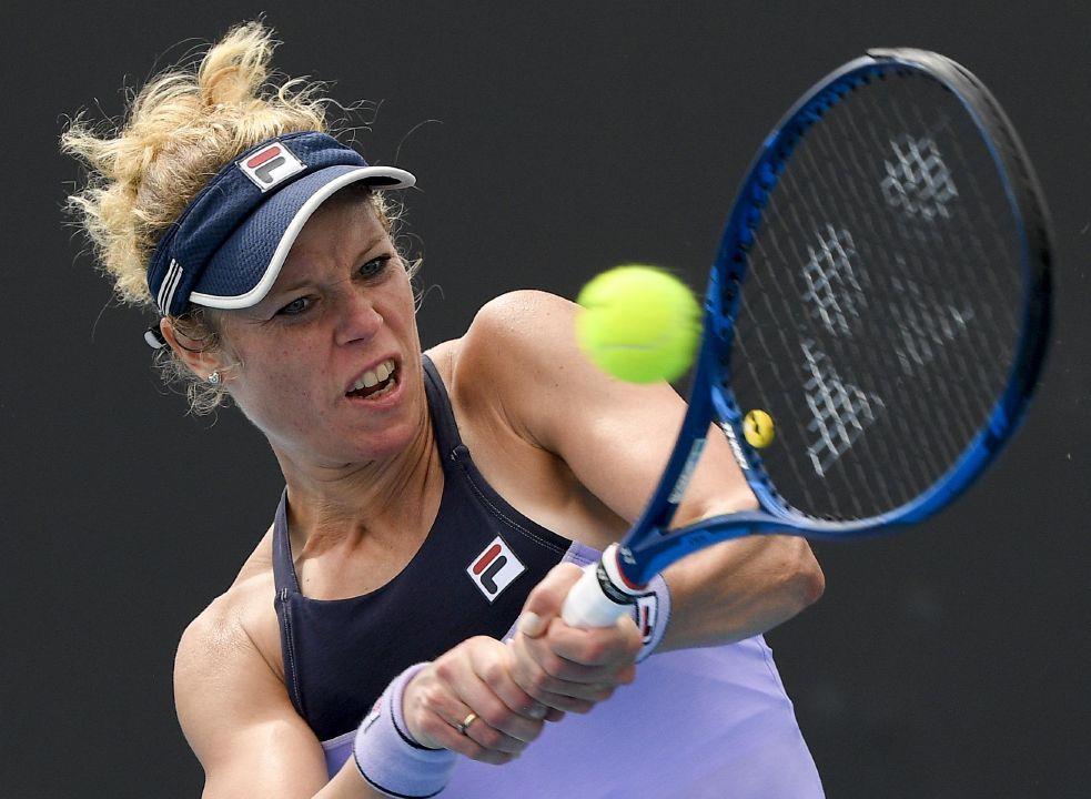 Germany s Laura Siegmund makes a backhand return to Kazakhstan s Zarina Diyas during a tuneup tournament ahead of the Australian Open tennis championships in Melbourne Australia Monday Feb. 1 2021. AP...